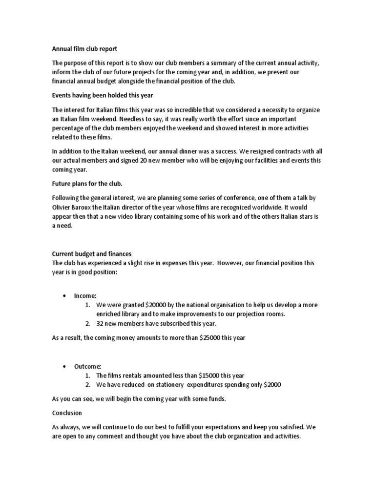 Annual Film Club Report | PDF | Finance & Money Management | Law