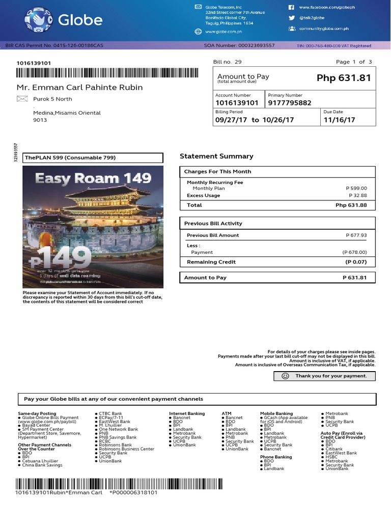 Globe Bill | PDF | Value Added Tax | Fee