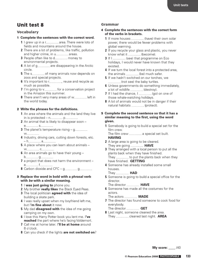 Unit Test 8 PDF | PDF | Natural Environment | Conservation