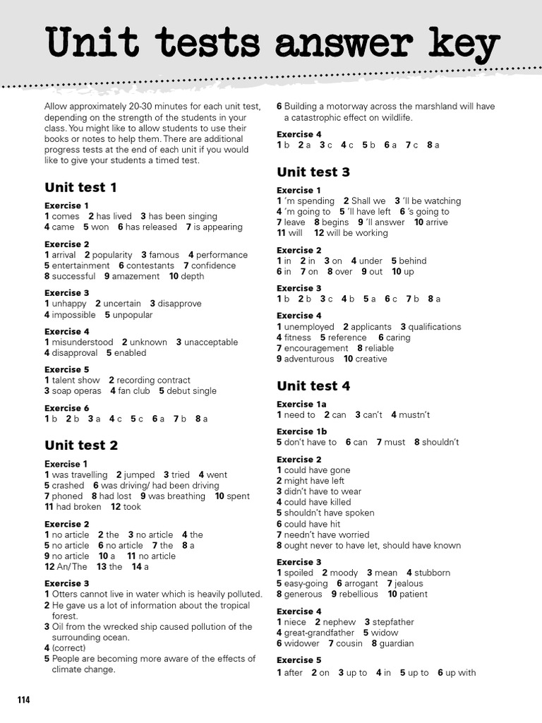 Unit Tests Answer Key PDF | PDF