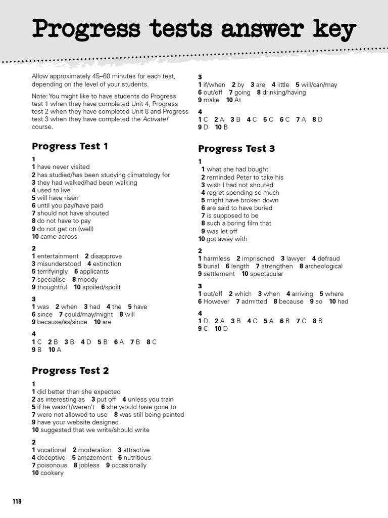 Progress Tests Answer Key PDF | PDF