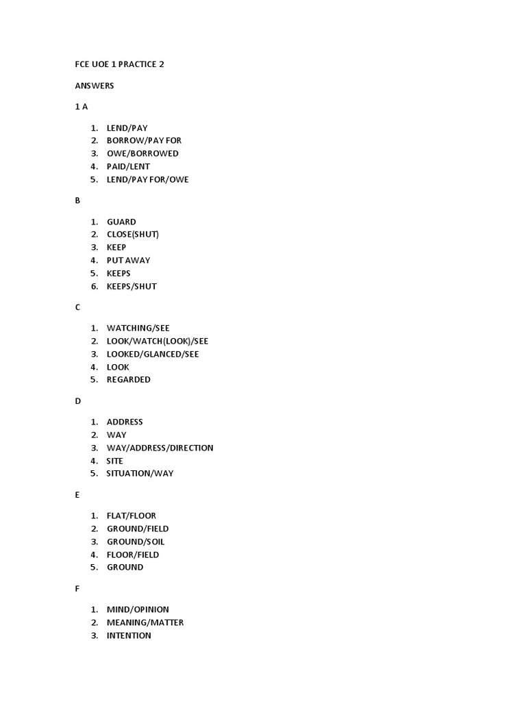 Fce Uoe 1 Practice 2 Answers Pdf