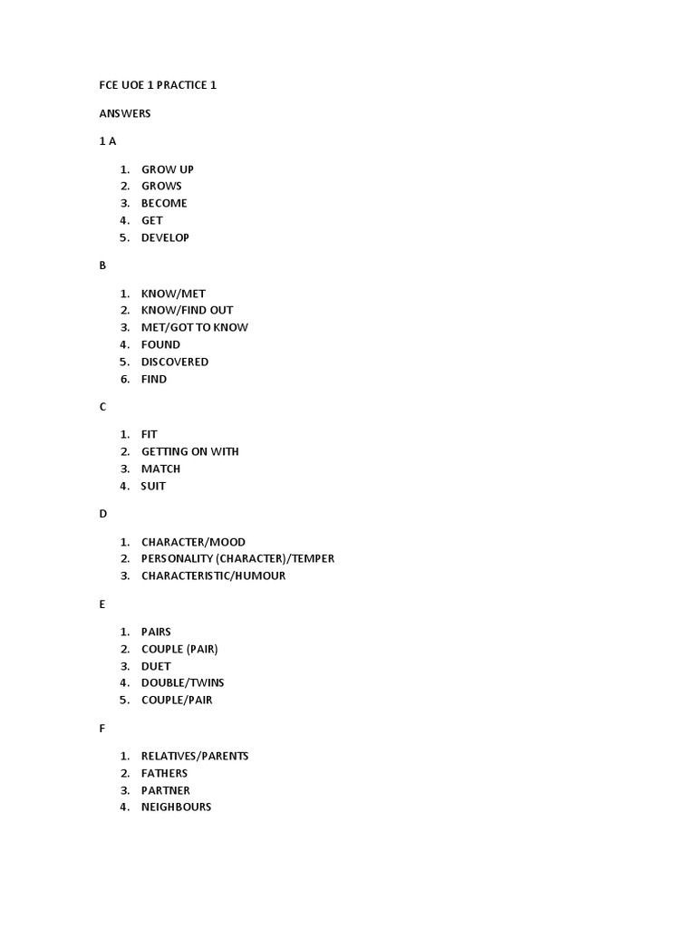 Fce Uoe 1 Practice 1 Answers | PDF