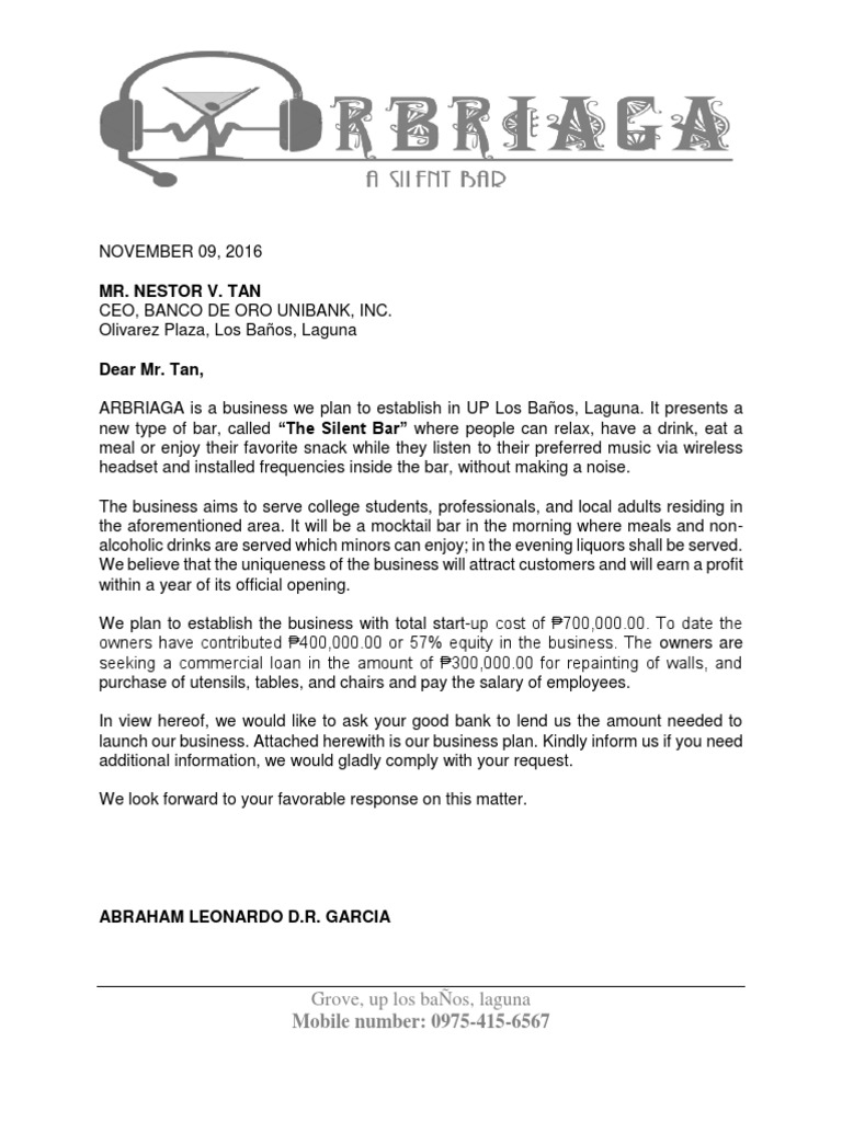 Silent Bar Loan Request Letter | PDF