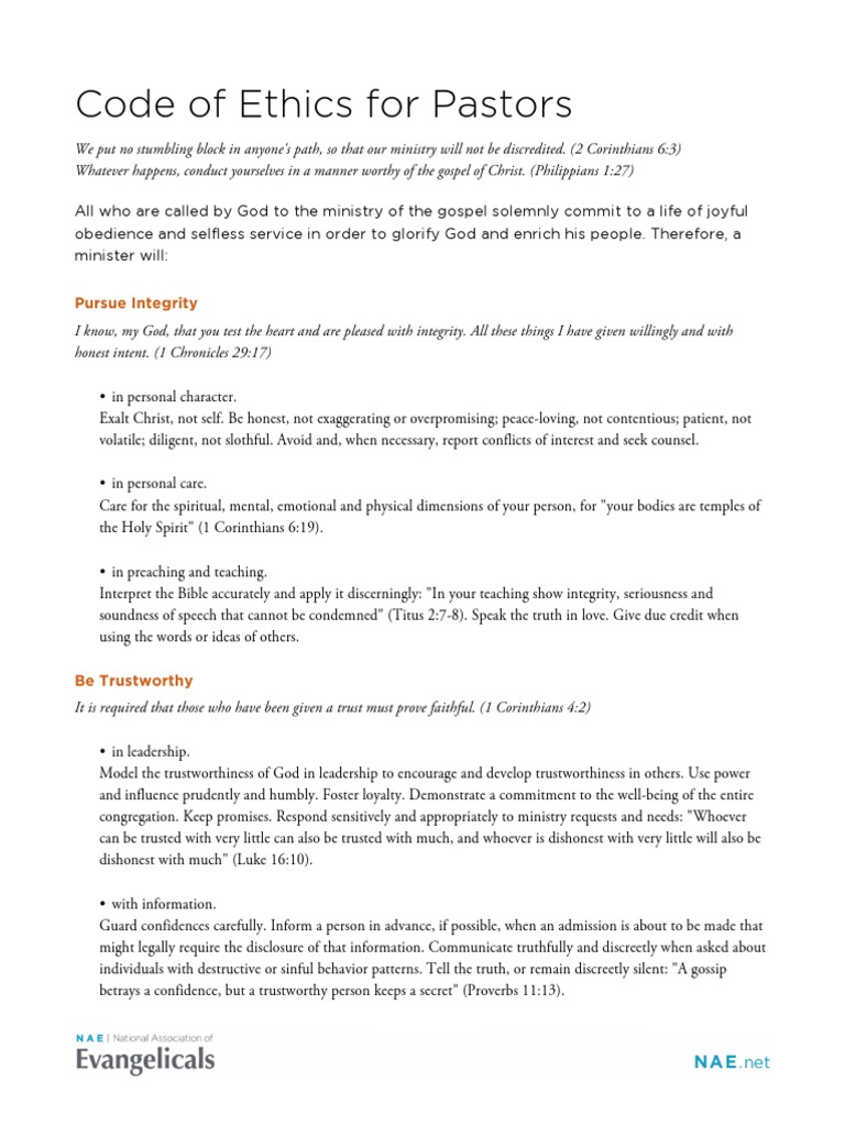 Code of Ethics For Pastors1 | PDF | God In Christianity | Minister ...