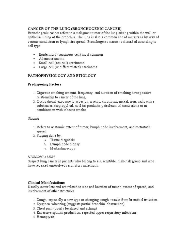 Lung Cancer (Nursing Care) | PDF | Metastasis | Lung Cancer