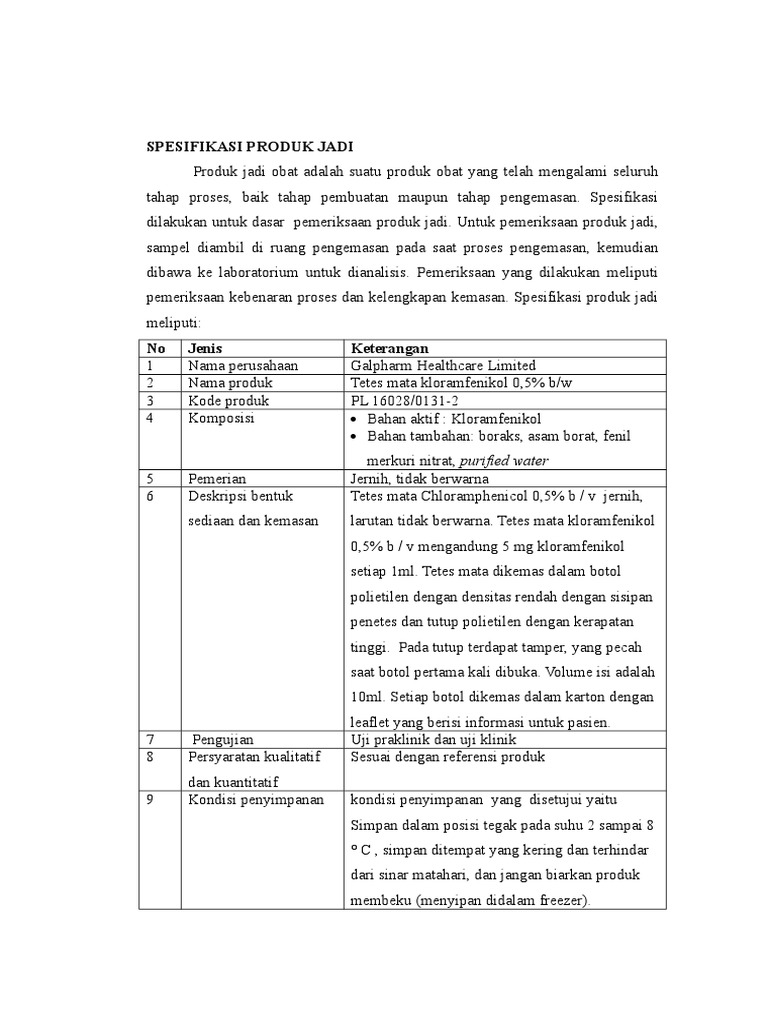 Spesifikasi Produk Jadi | PDF