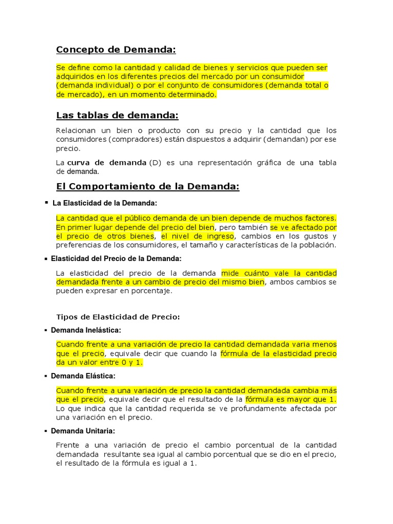 Concepto de Demanda Economia | Elasticidad (Economía) | Demanda