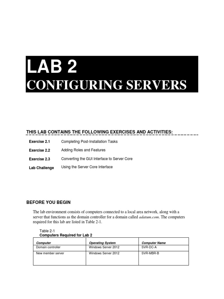 Configuring Servers: This Lab Contains The Following Exercises and Activities | PDF | Command ...