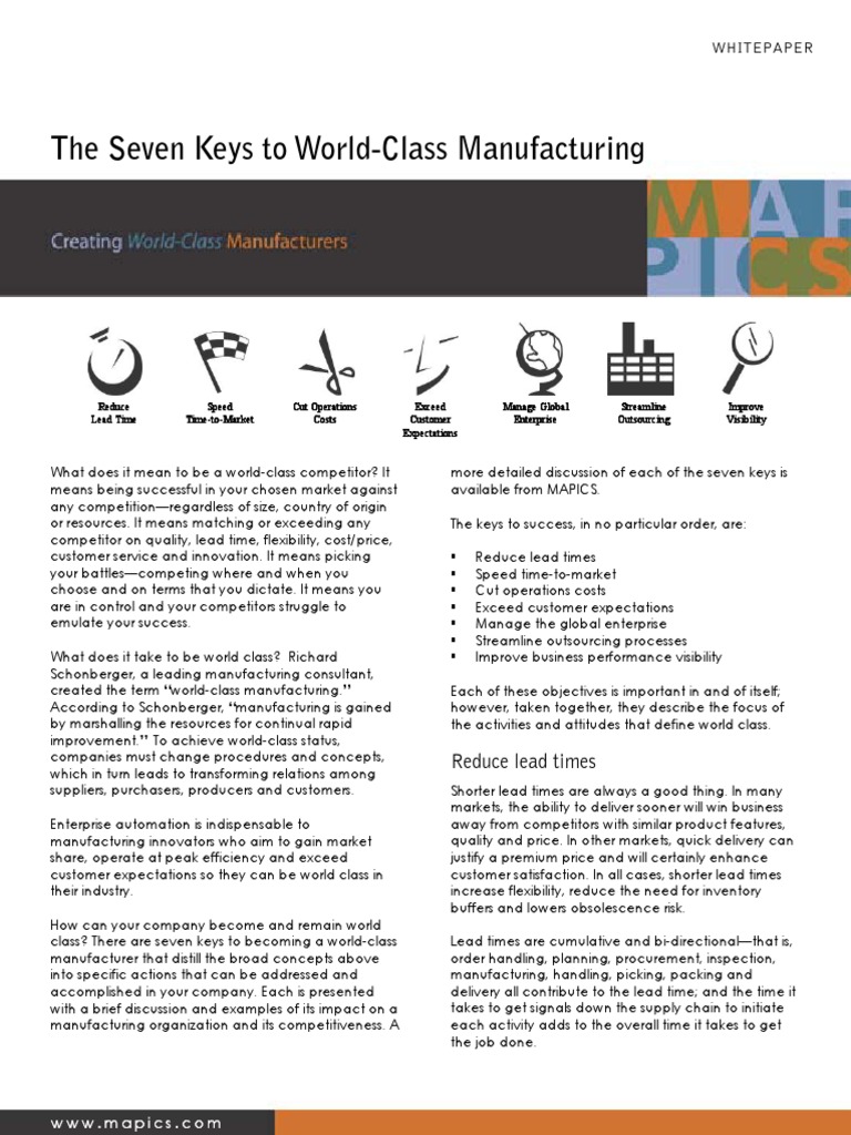 The Seven Keys For World Class Manufacturing | PDF | Supply Chain ...