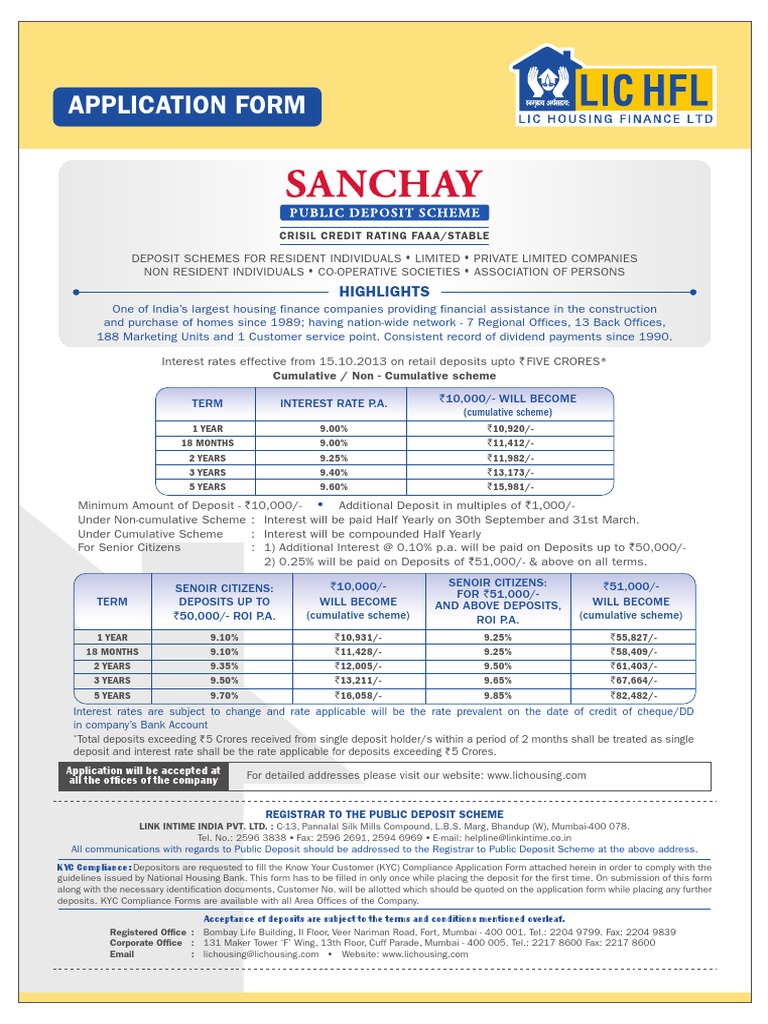 LIC Housing Finance Ltd FD | Interest | Cheque