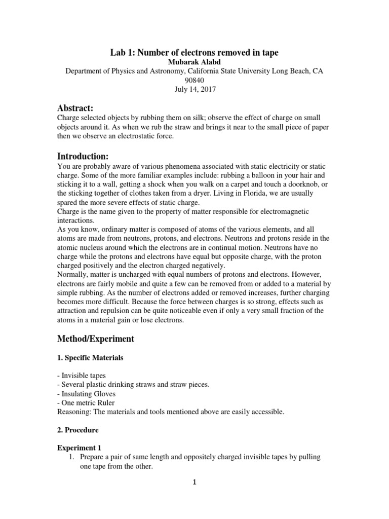 Electrostatic Charge Experiment | PDF | Electric Charge | Atoms