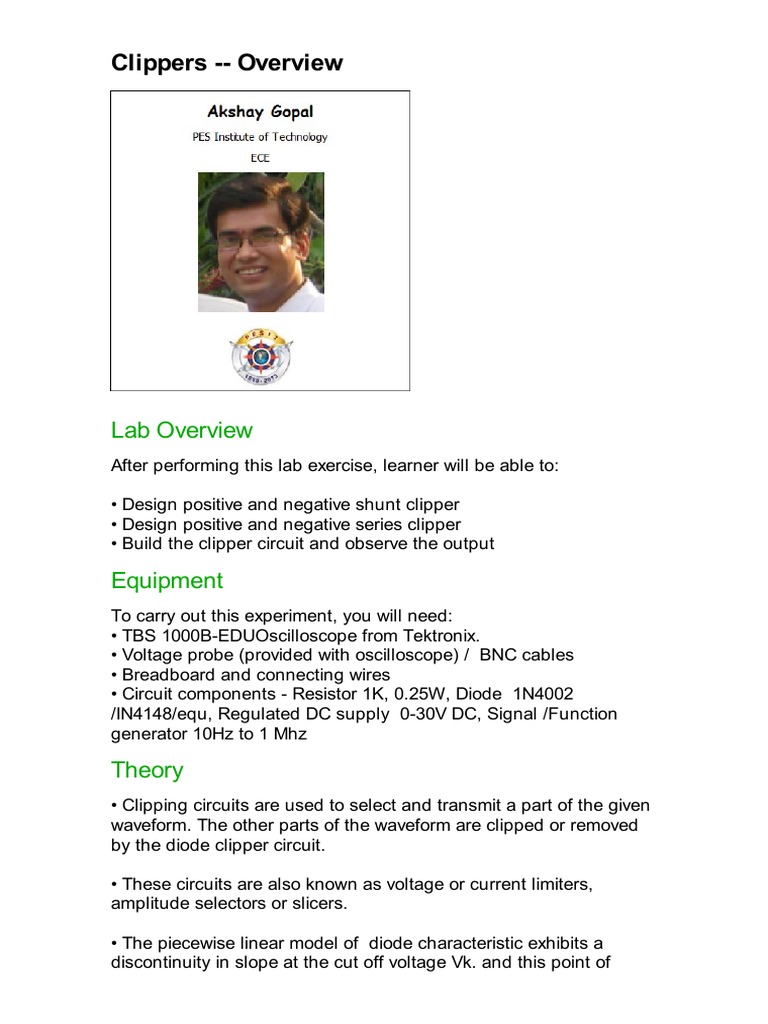 Clippers Lab Guide | PDF | Electronic Circuits | Diode