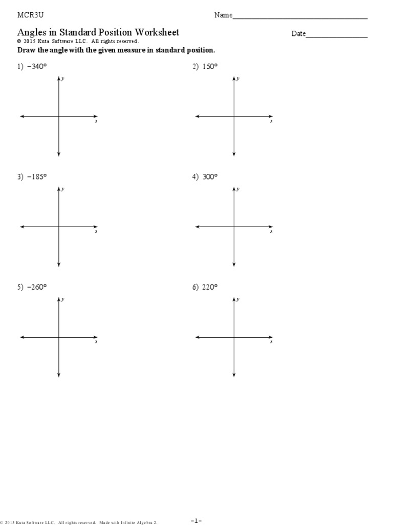 Angles in Standard Position Worksheet | Geometric Measurement | Geometry