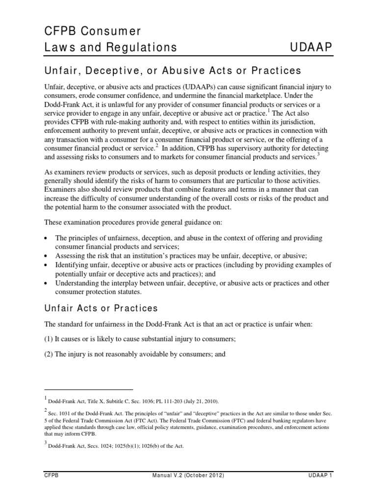 CFPB Unfair Deceptive Abusive Acts Practices Udaaps Procedures | PDF ...