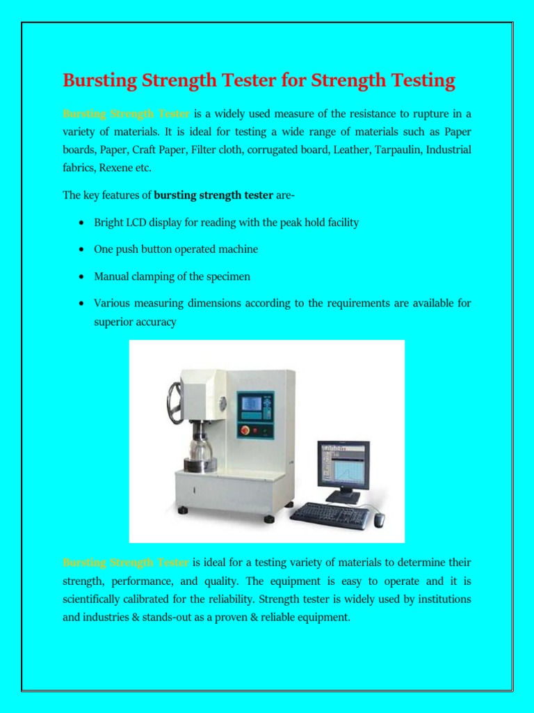 Bursting Strength Tester For Strength Testing | PDF | Tools | Materials