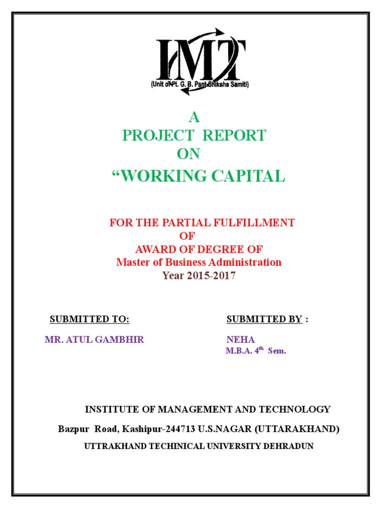 Working Capital Project Report | PDF