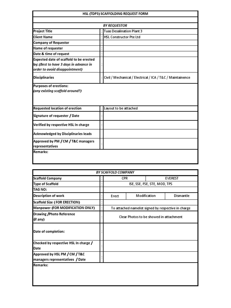 HSL Scaffolding Request Form | PDF