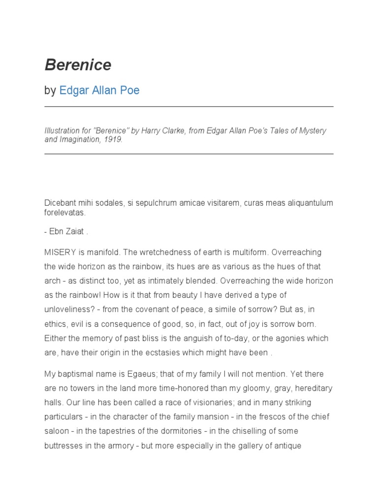 Berenice: Edgar Allan Poe | PDF | Mind | Metaphysics Of Mind