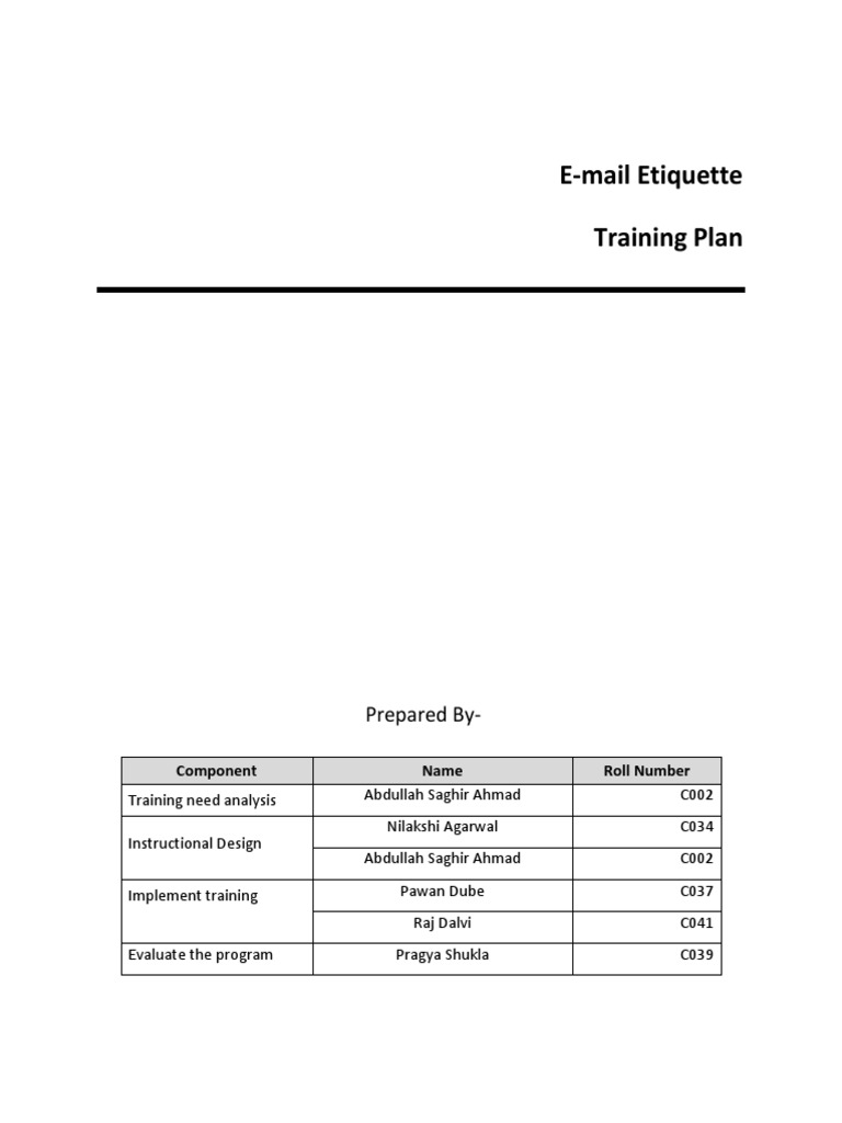 E-Mail Etiquette Training Plan: Prepared by | PDF | Email Spam ...
