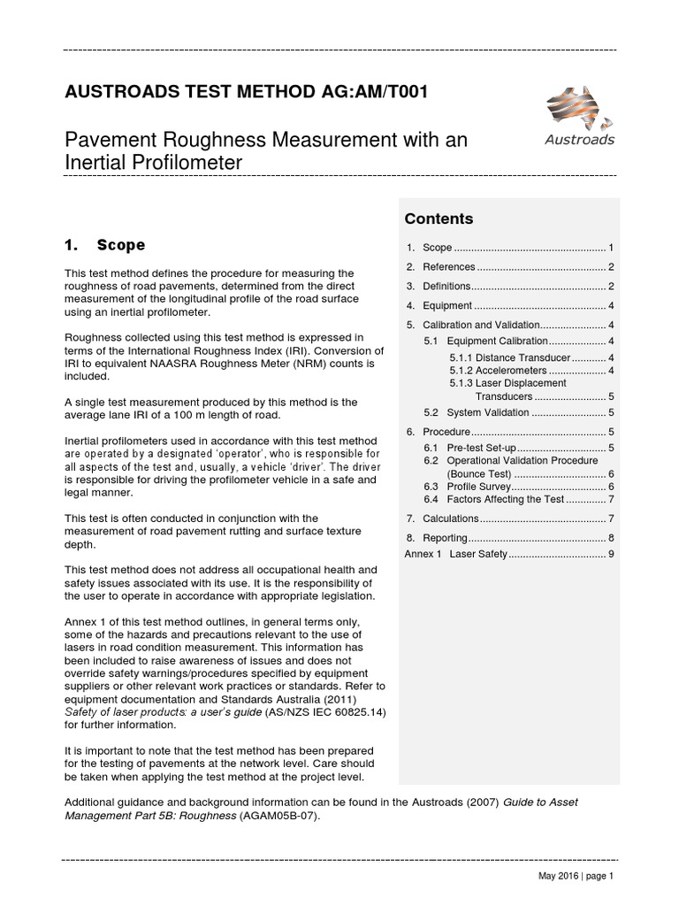 AGAM-T001-16 Pavement Roughness Measurement Inertial Profilometer | PDF ...