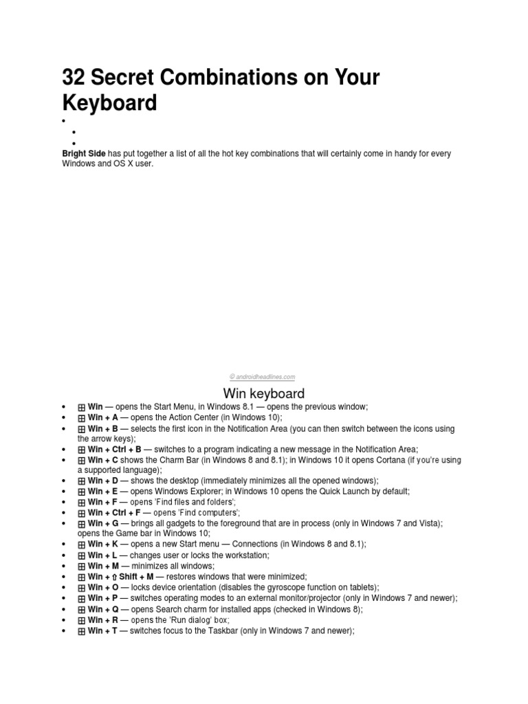 32 Secret Combinations On Your Keyboard | PDF | Computer Keyboard ...