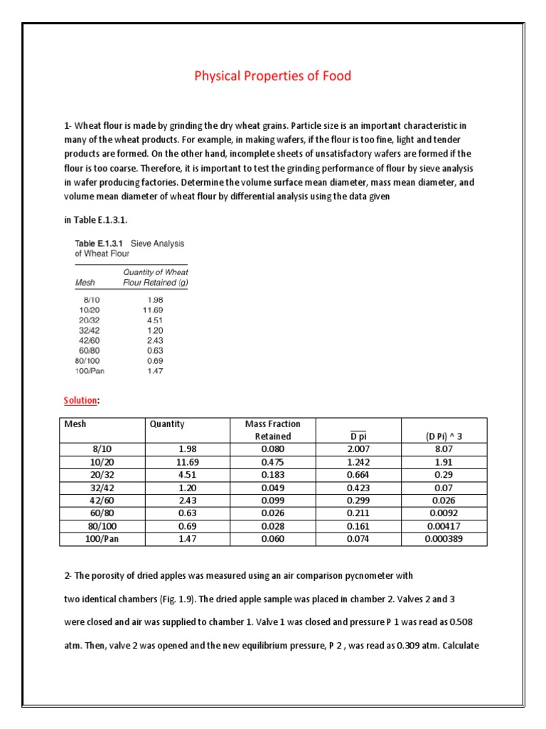 Physical Properties of Food Problems and Solution | PDF | Porosity ...