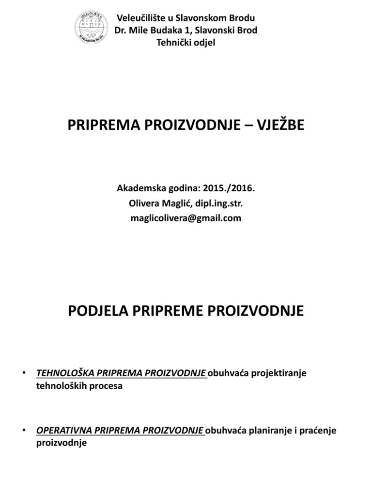 Priprema Proizvodnje Vjezbe | PDF