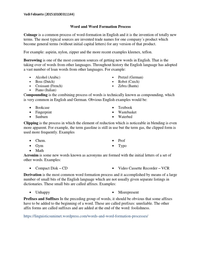 Word and Word Formation Process | Download Free PDF | English Language ...