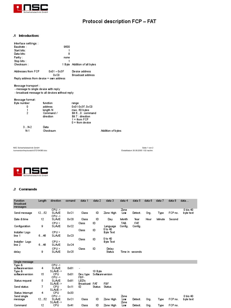 Protocol Description FCP - FAT | PDF | Input/Output | Detector (Radio)