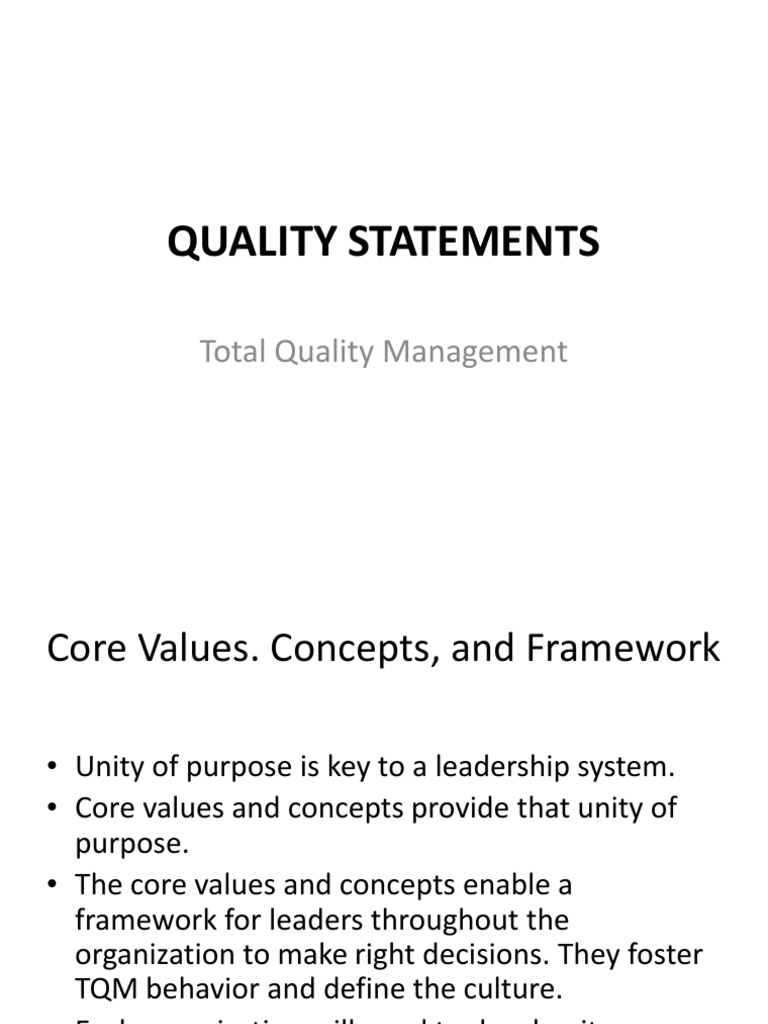 Core Components of a Total Quality Management Framework: Vision ...