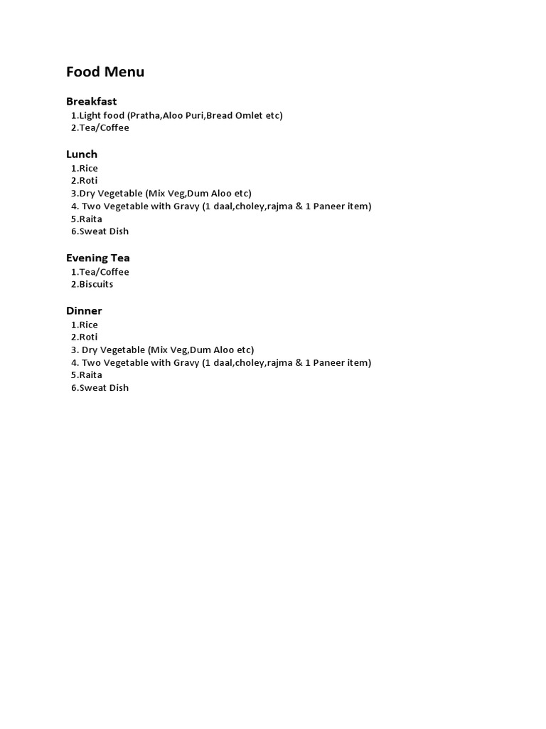Complete Food Menu Options | PDF | Science & Mathematics