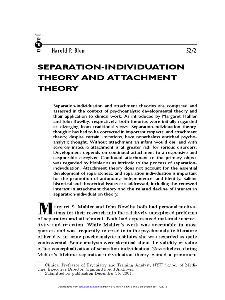 Separation-Individuation Theory & Attachment Theory | PDF | Attachment ...