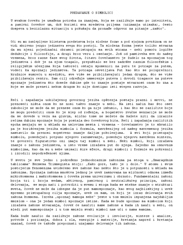 Gurdjieff Lecture On Symbolism Prevod Na Srpski | PDF