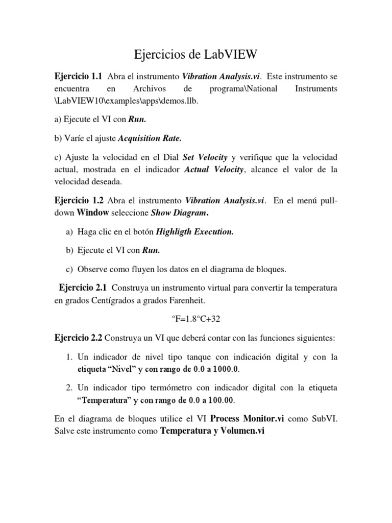 Ejercicios de LabVIEW | PDF | Fahrenheit | Celsius