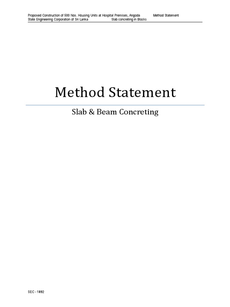 Method Statement Slab & Beam Concreting | PDF | Concrete ...