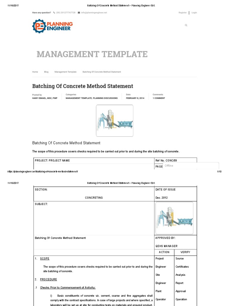 Batching of Concrete Method Statement | PDF | Construction Aggregate | Concrete
