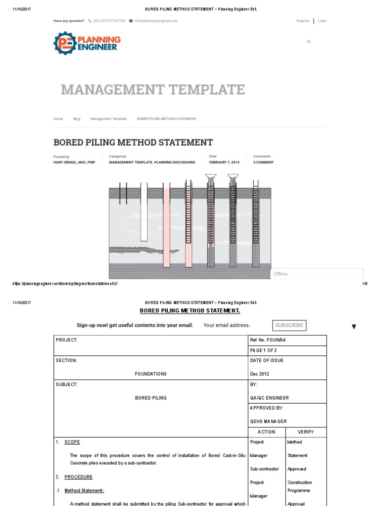 Bored Piling Method Statement - Planning Engineer Est | PDF | Deep ...