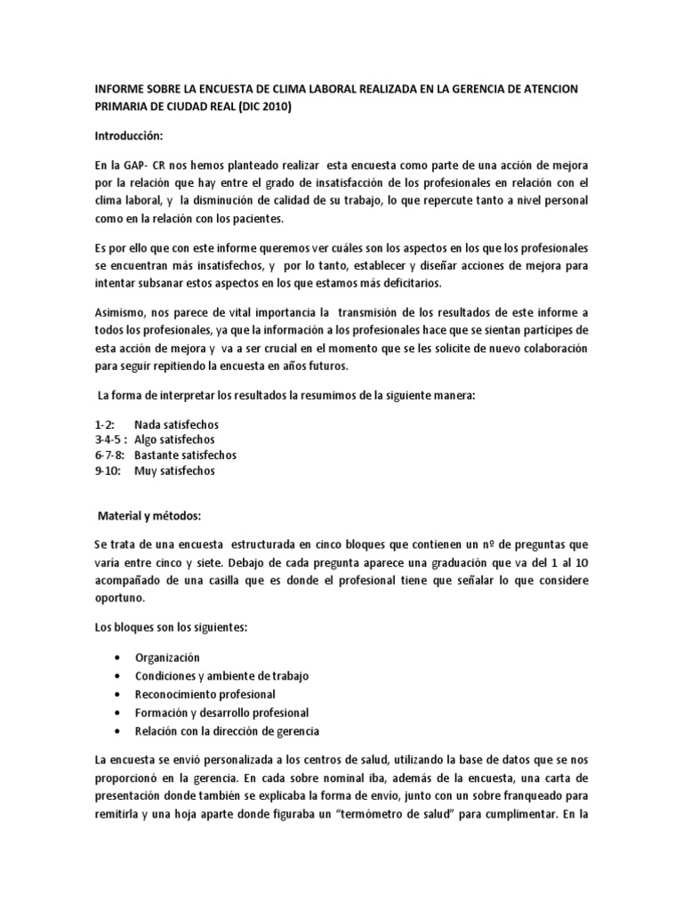Modelo de Informe de Clima Laboral | Red mundial | Tecnología | Prueba ...