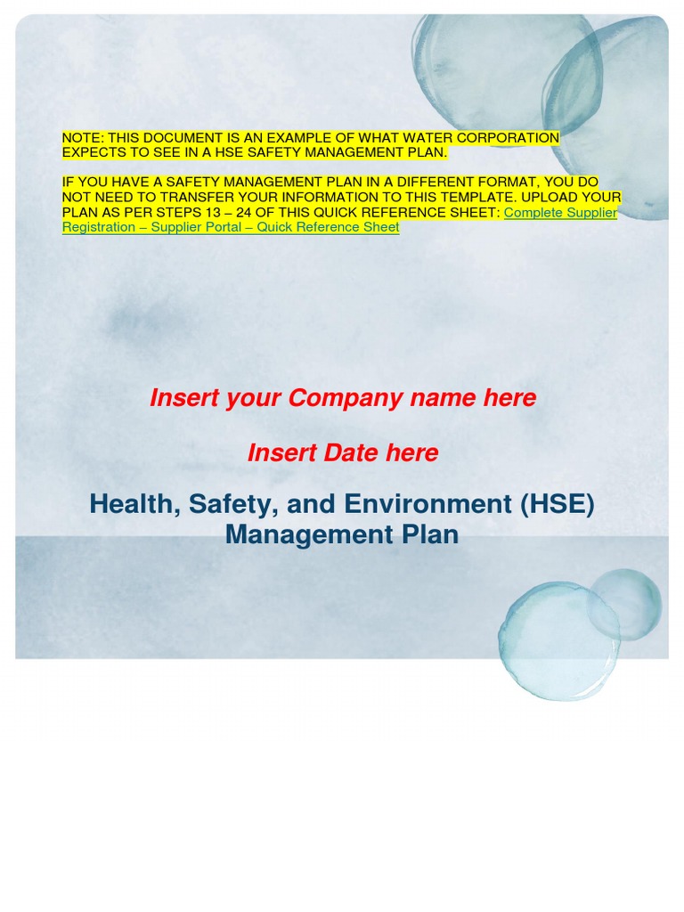 Health, Safety, and Environment (HSE) Management Plan | PDF | Risk ...