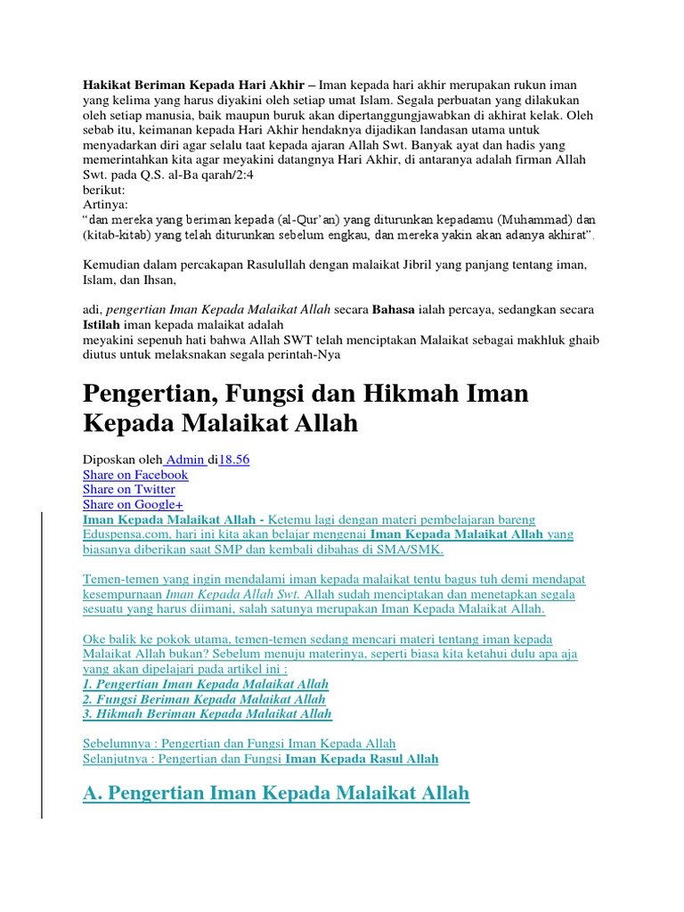 Hakikat Beriman Kepada Hari Akhir, MALAIKAT, TAKDIR FIKE | PDF Hakikat Beriman Kepada Hari Akhir, MALAIKAT, TAKDIR FIKE | PDF