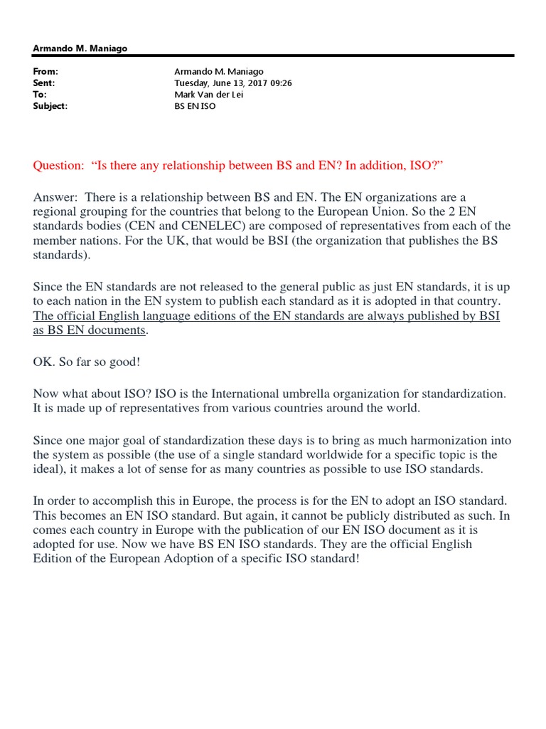 Relationship Between BS en ISO | PDF | Standardization | International ...