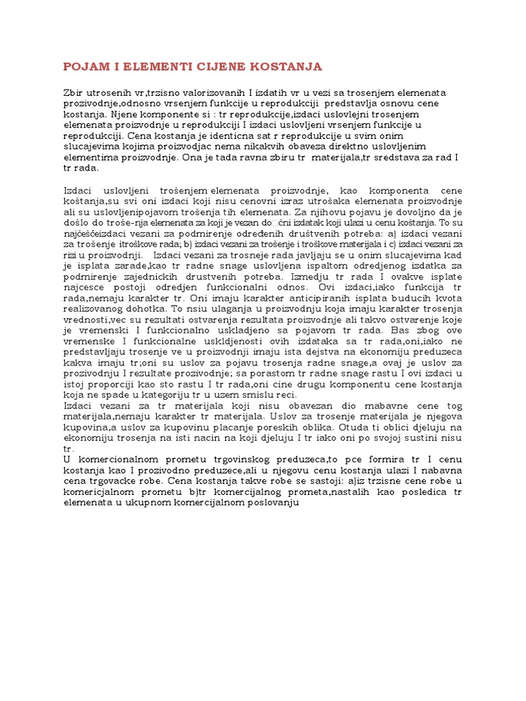 Pojam I Elementi Cijene Kostanja | PDF