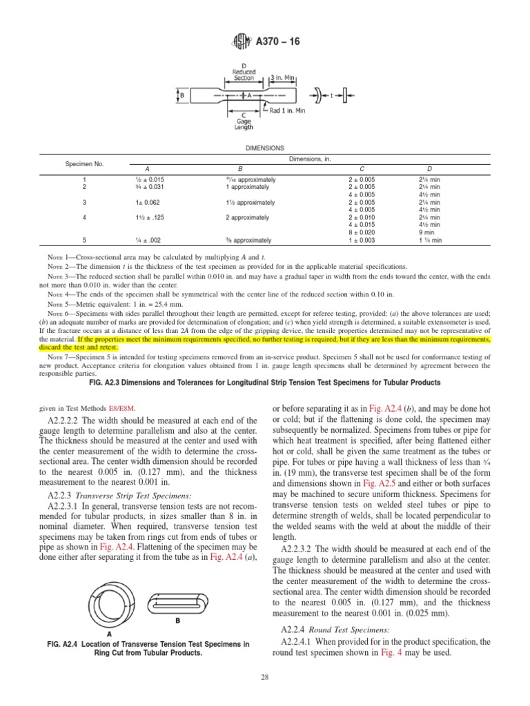 ASTM A370-16 | Pipe (Fluid Conveyance) | Building Materials
