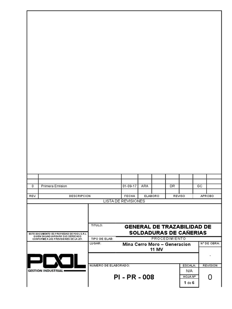 5.PI-PR-008 Rev.0 - General de Trazabilidad de Soldaduras | PDF | Soldadura | Construcción