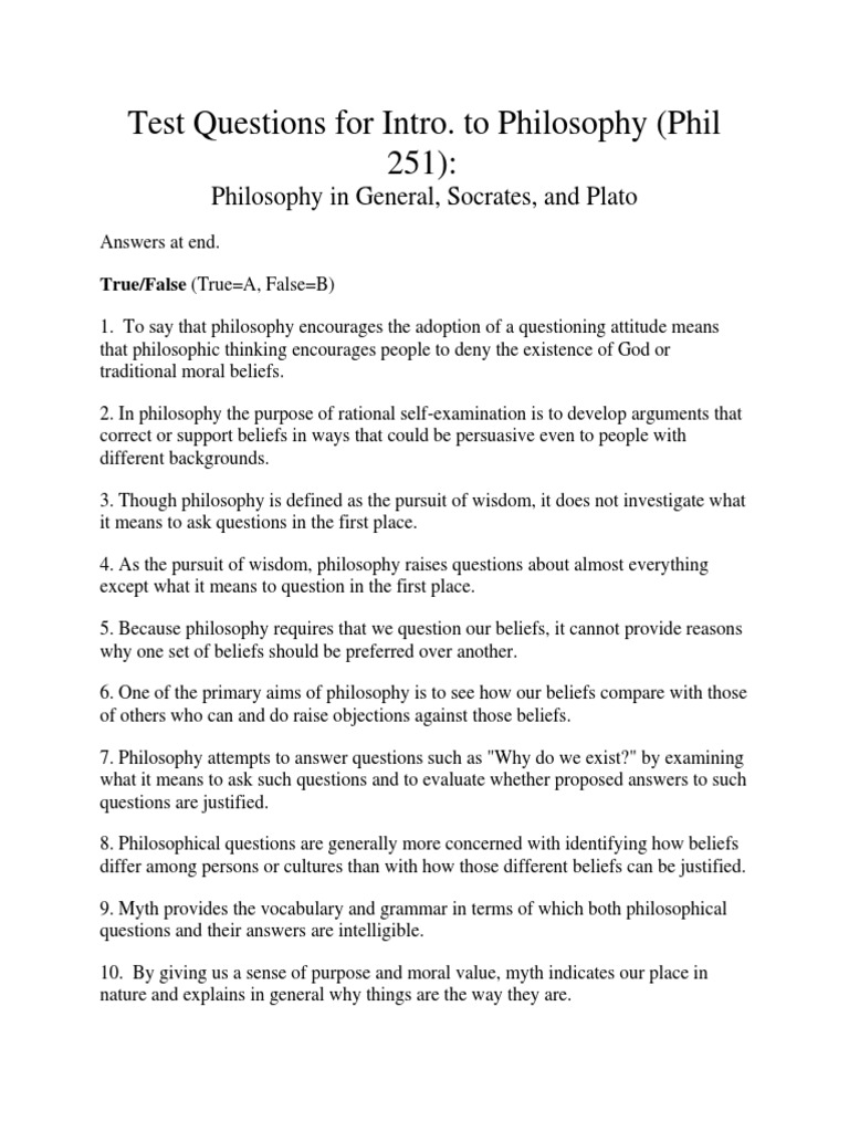 Test Questions For Intro To Philo | PDF | Epistemology | Socrates