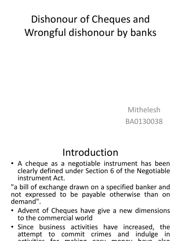 Understanding Cheque Dishonour and Liability | PDF | Negotiable ...