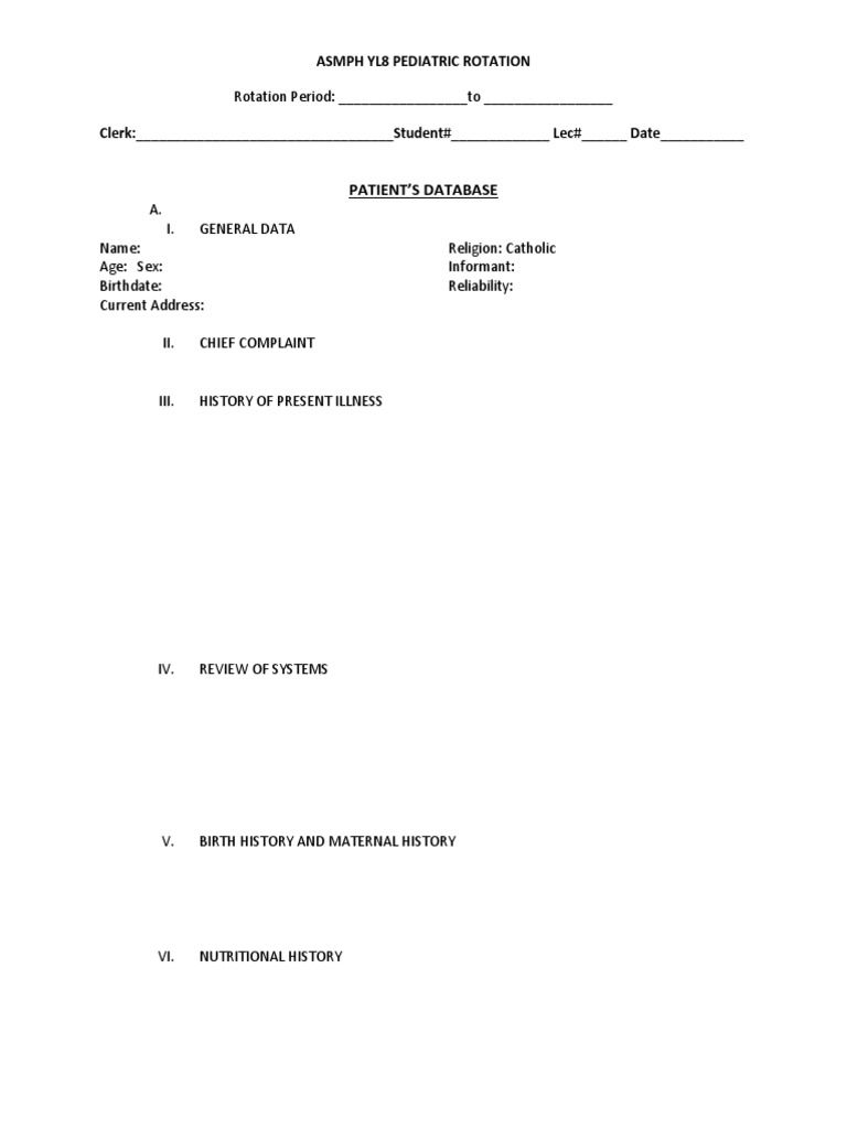 Pediatric Rotation Patient Database Template | PDF