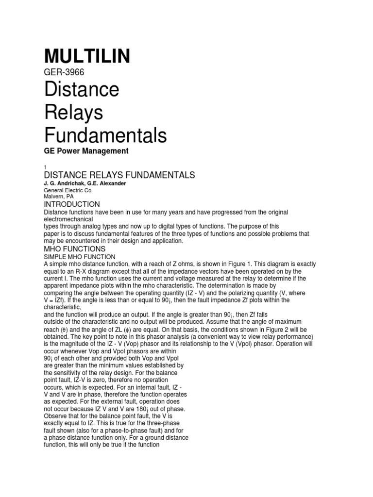 Distance Relays Fundamentals: Multilin | PDF | Electrical Impedance ...