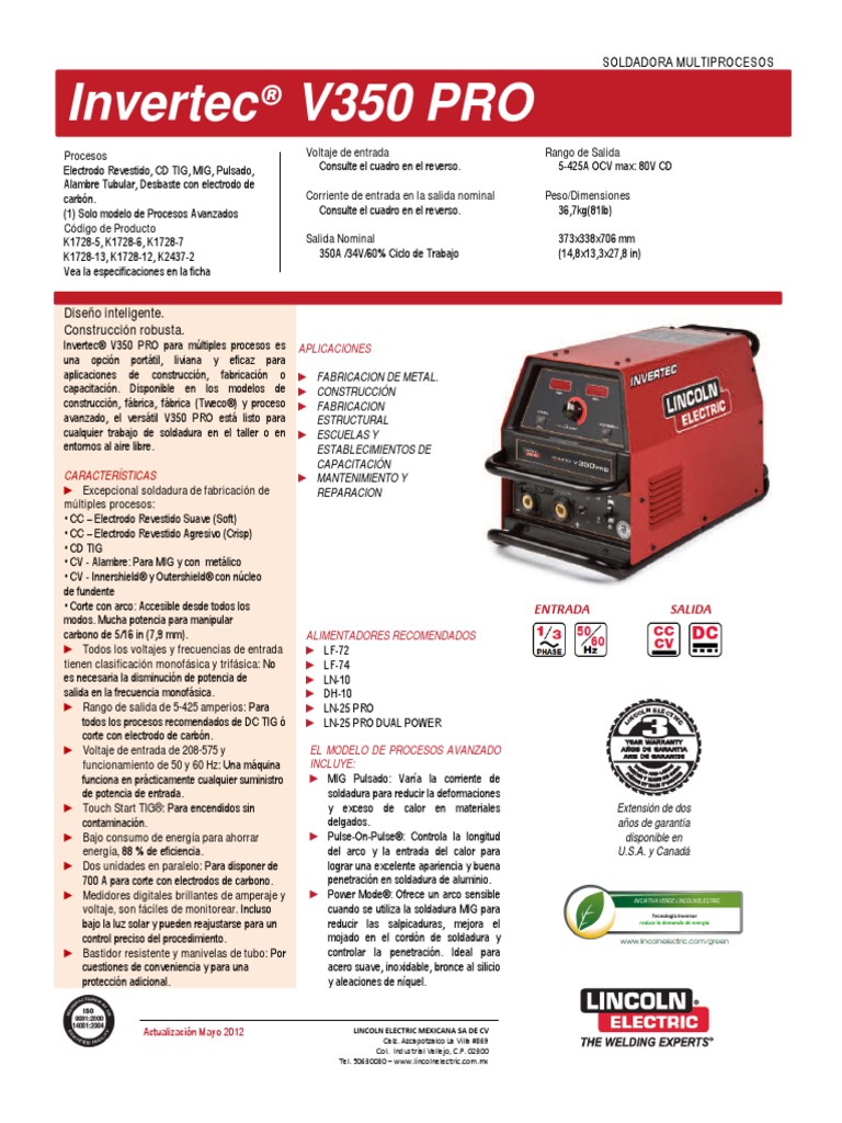 E591 Invertec v350 Pro Es-Mx | PDF | Soldadura | Construcción